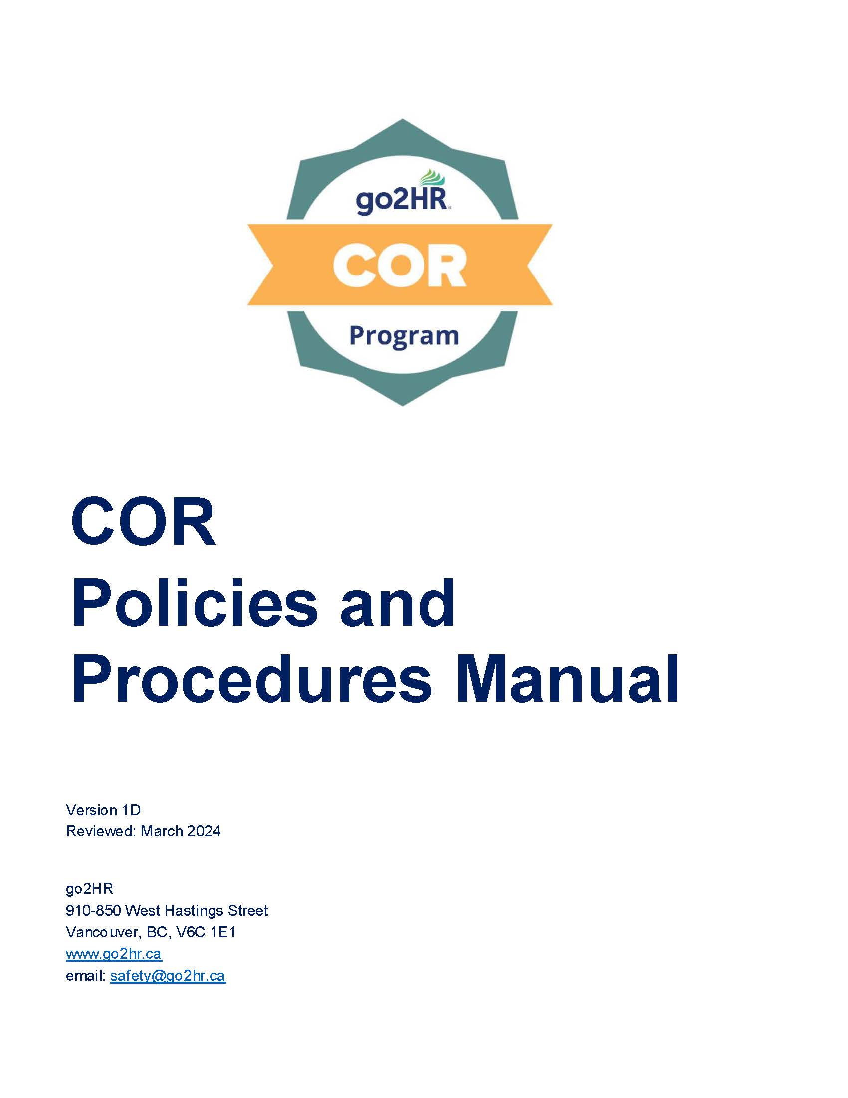 Policies and Procedures Manual | go2HR | COR