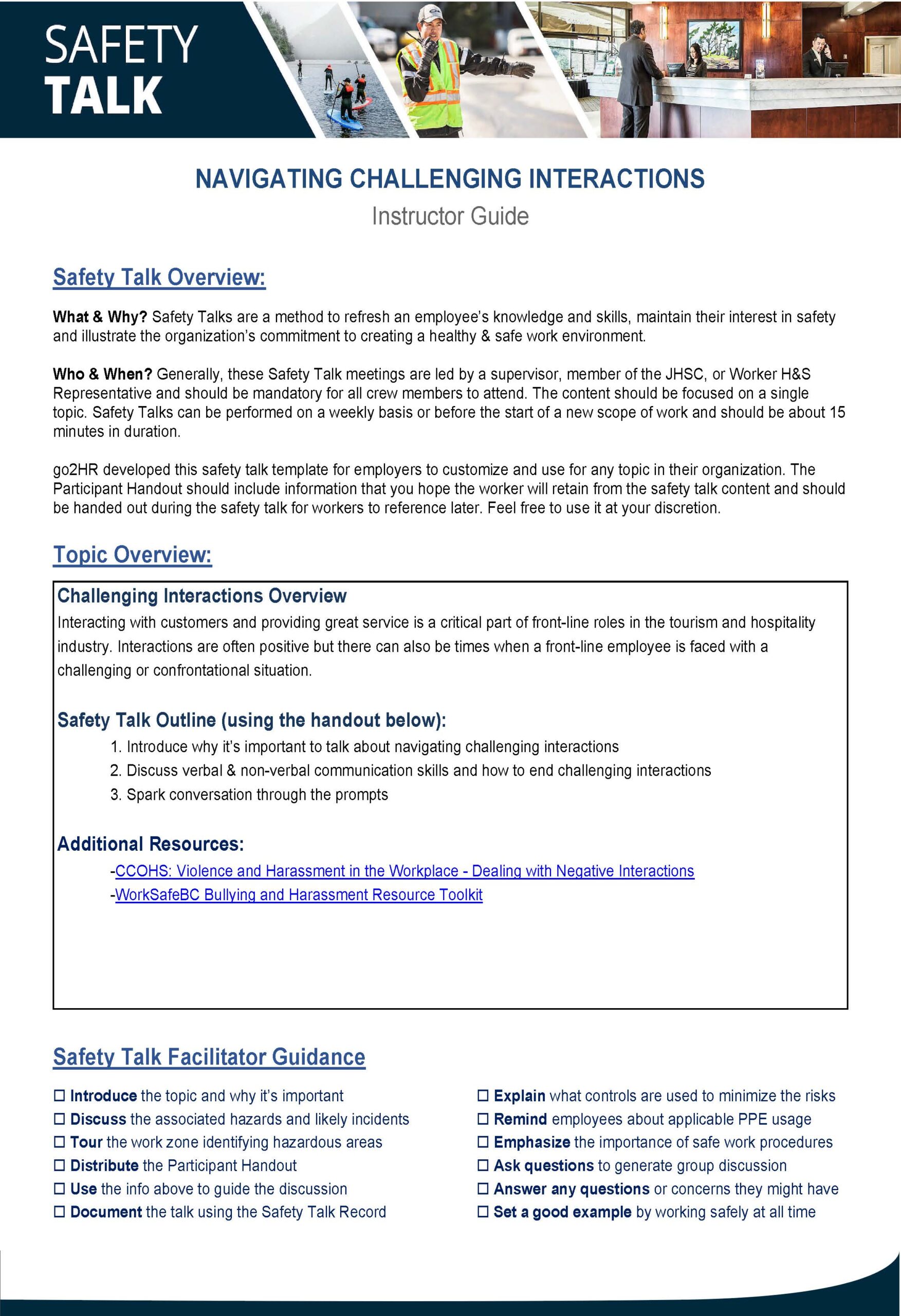 Safety Talk Series - Navigating Challenging Interactions | go2HR Resources