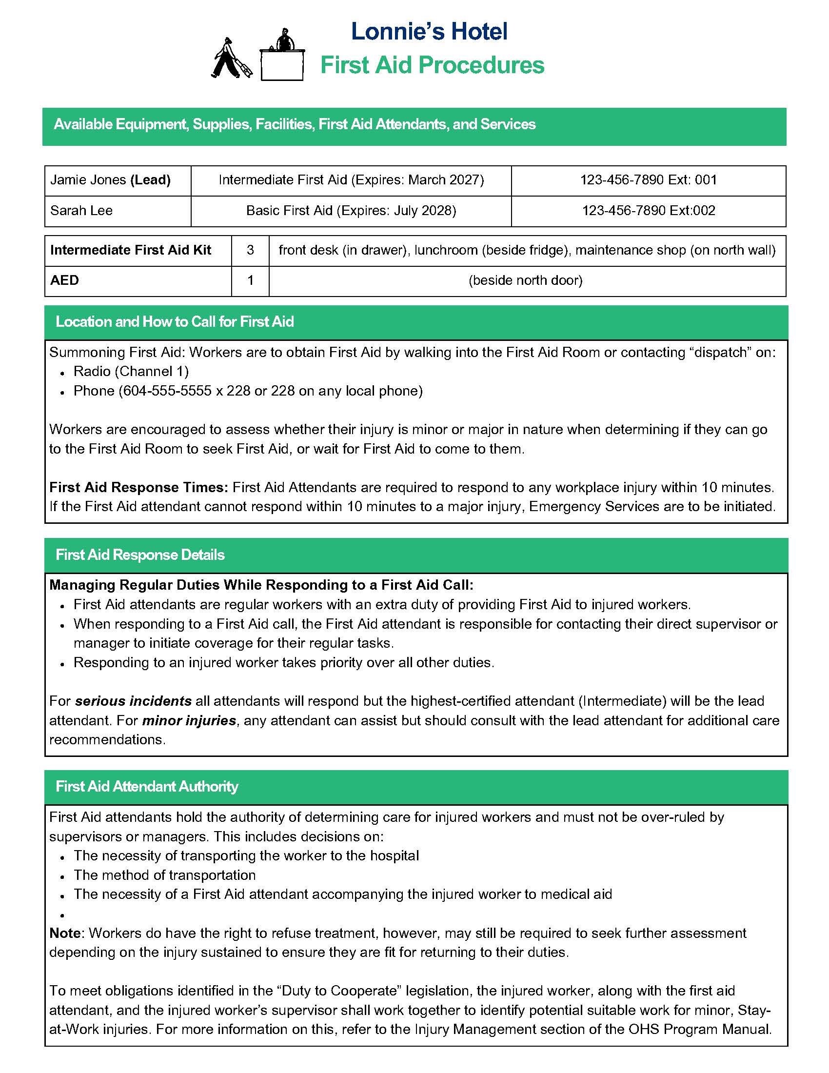First Aid Procedure - Example | go2HR