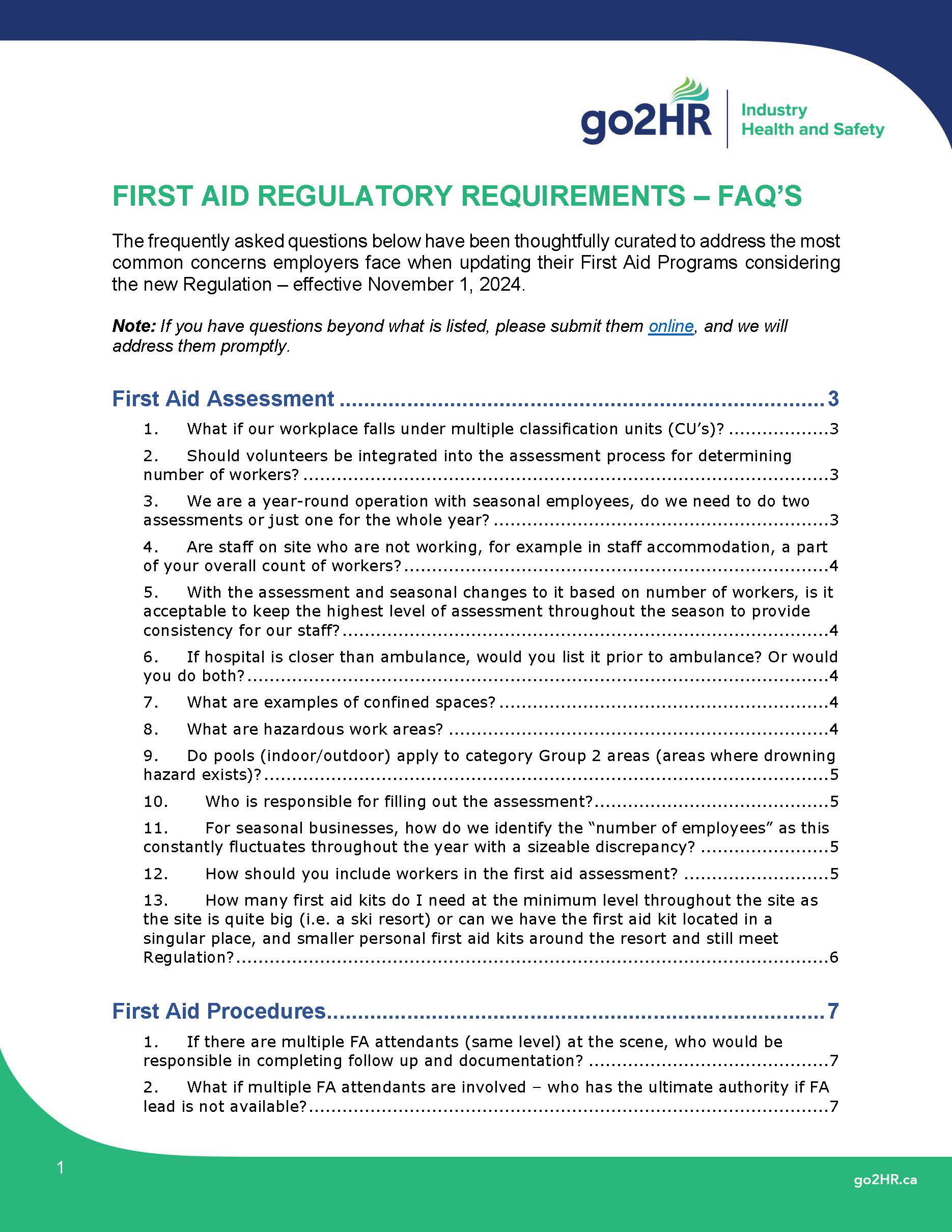 First Aid Regulatory Requirements - FAQs | go2HR Resources