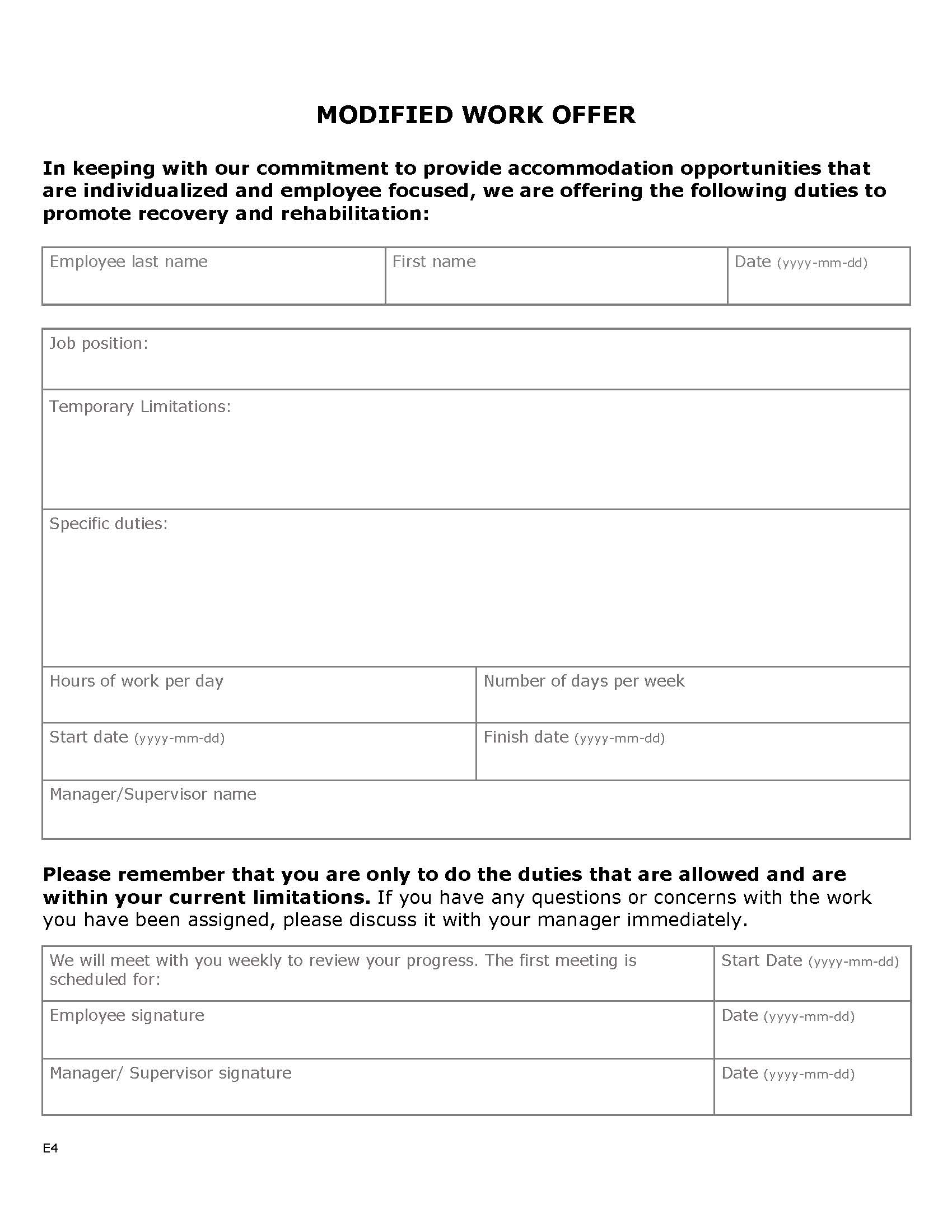 Modified Work Offer Template | go2HR Resources