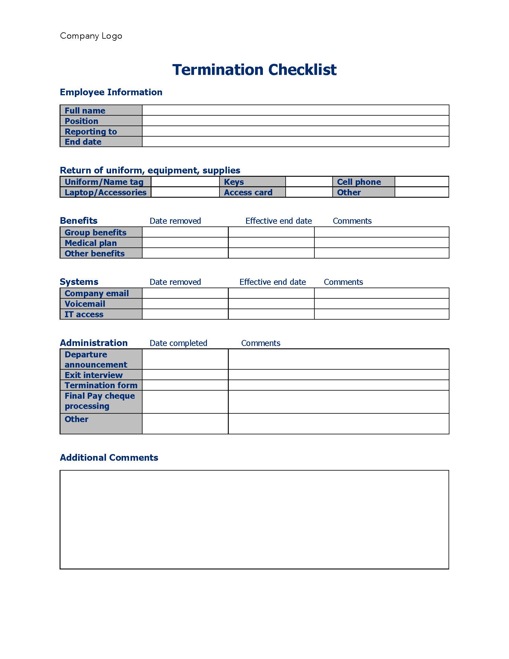 Termination Checklist Template | go2HR Resources