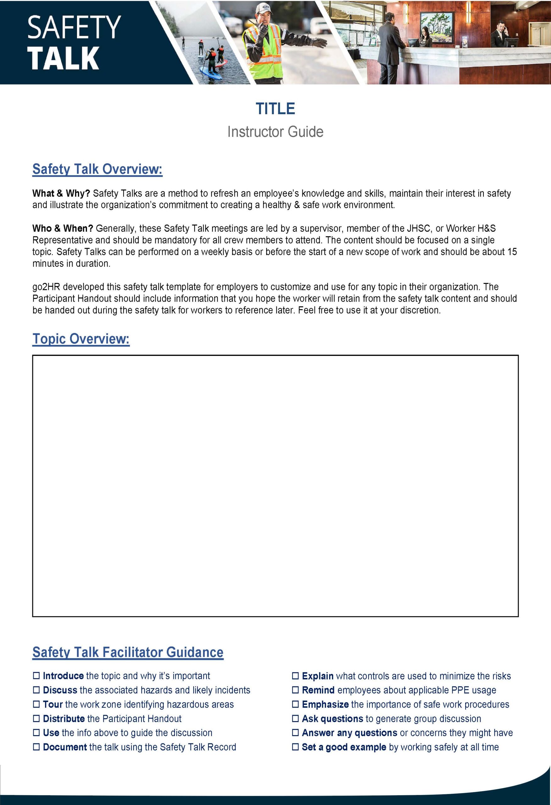 Safety Talk: Blank Template | go2HR Resources
