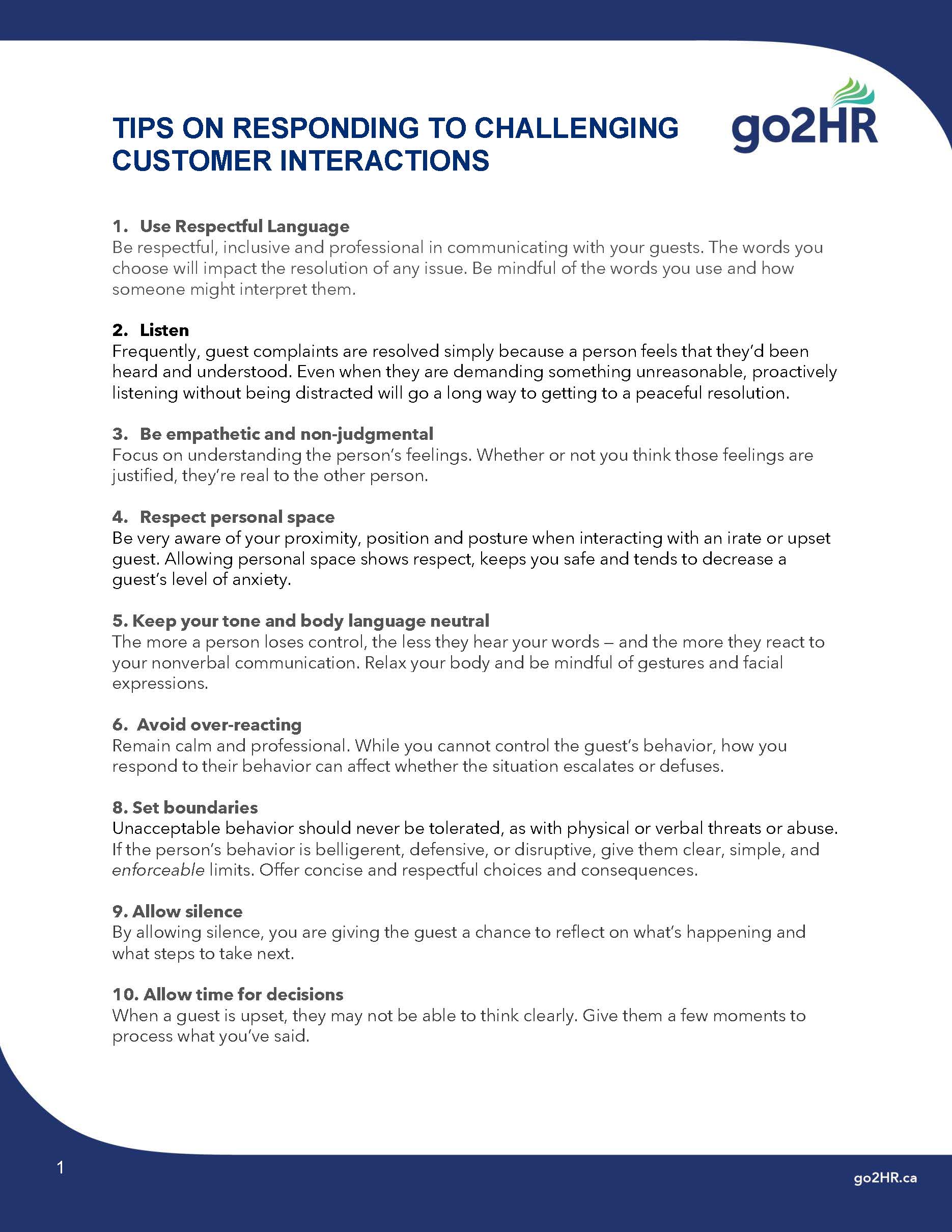 Tips on Responding to Challenging Customer Interactions | go2HR