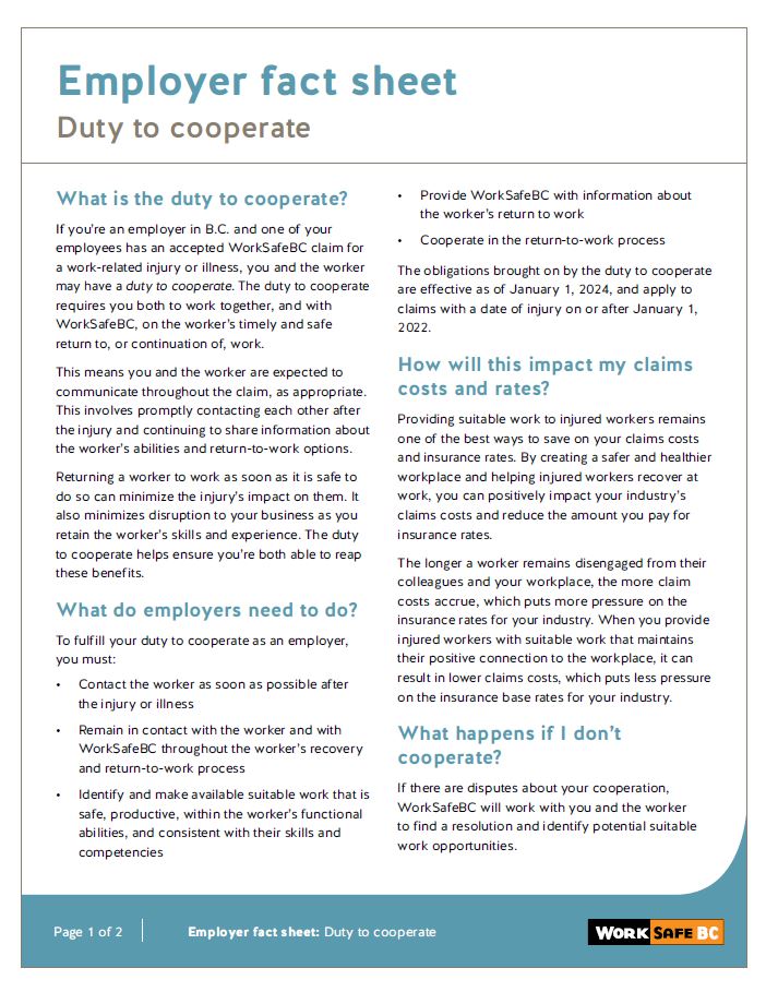 Employer Fact Sheet: Duty to Cooperate | go2HR