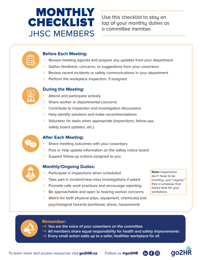 JHSC Monthly Checklist – Committee Members | go2HR