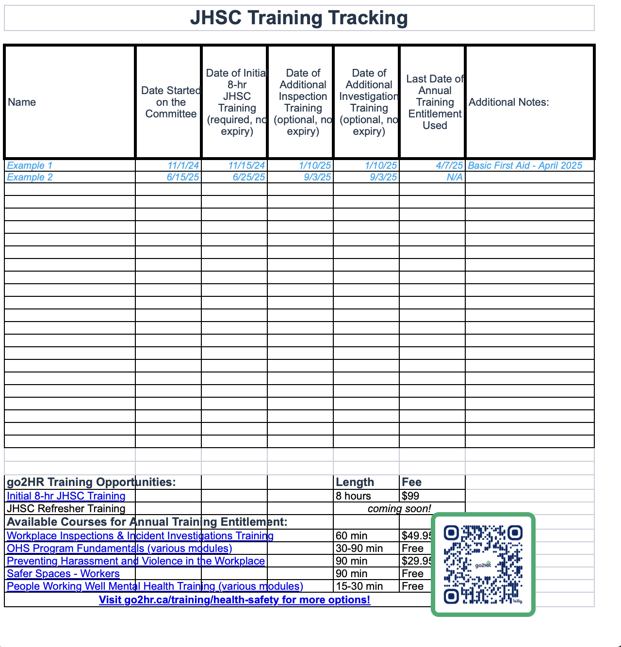 JHSC Training Tracker Template | go2HR